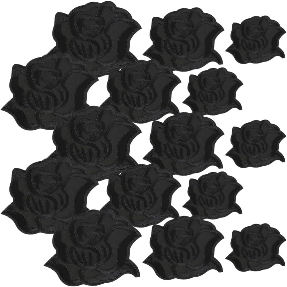 Amazon.com: 16pcs Black Rose Flower Patches,4 Size Flower Iron on ...