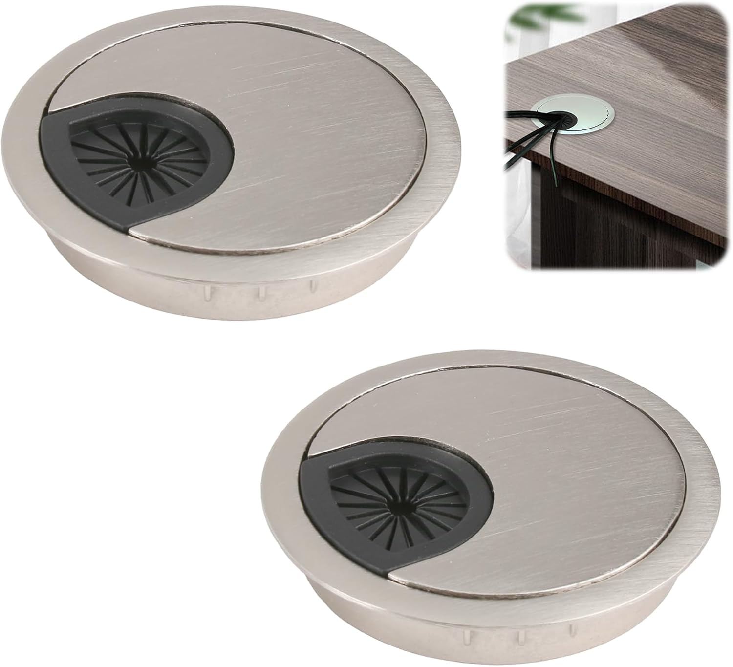 2 Pack 60mm Desk Grommet Kit,Zinc Alloy Desk Hole Covers,Computer ...