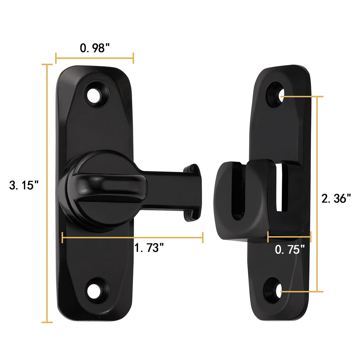 Snapklik.com : 3 Pack Barn Door Latches,Black 90/180 Degree Gate Lock ...