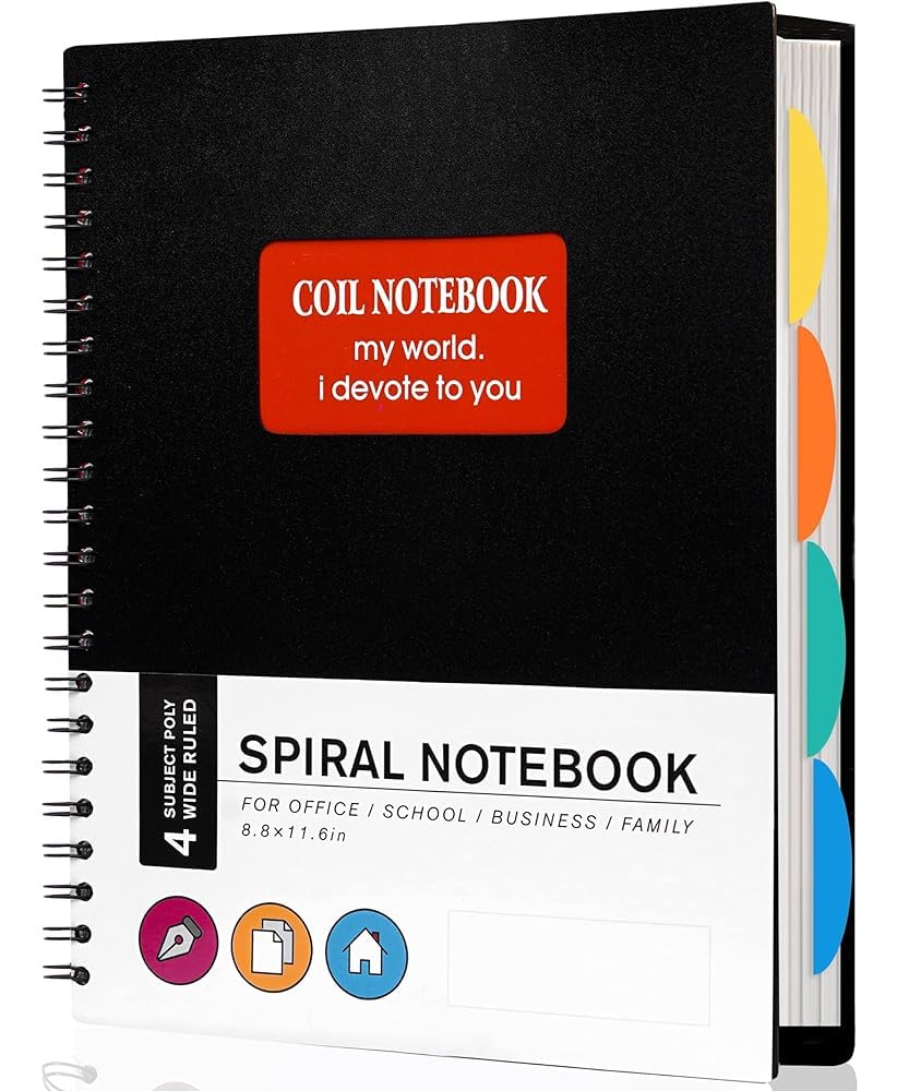 CAGIE Spiral Notebook A4 Wide Ruled 5 Subject Notebooks with Dividers ...