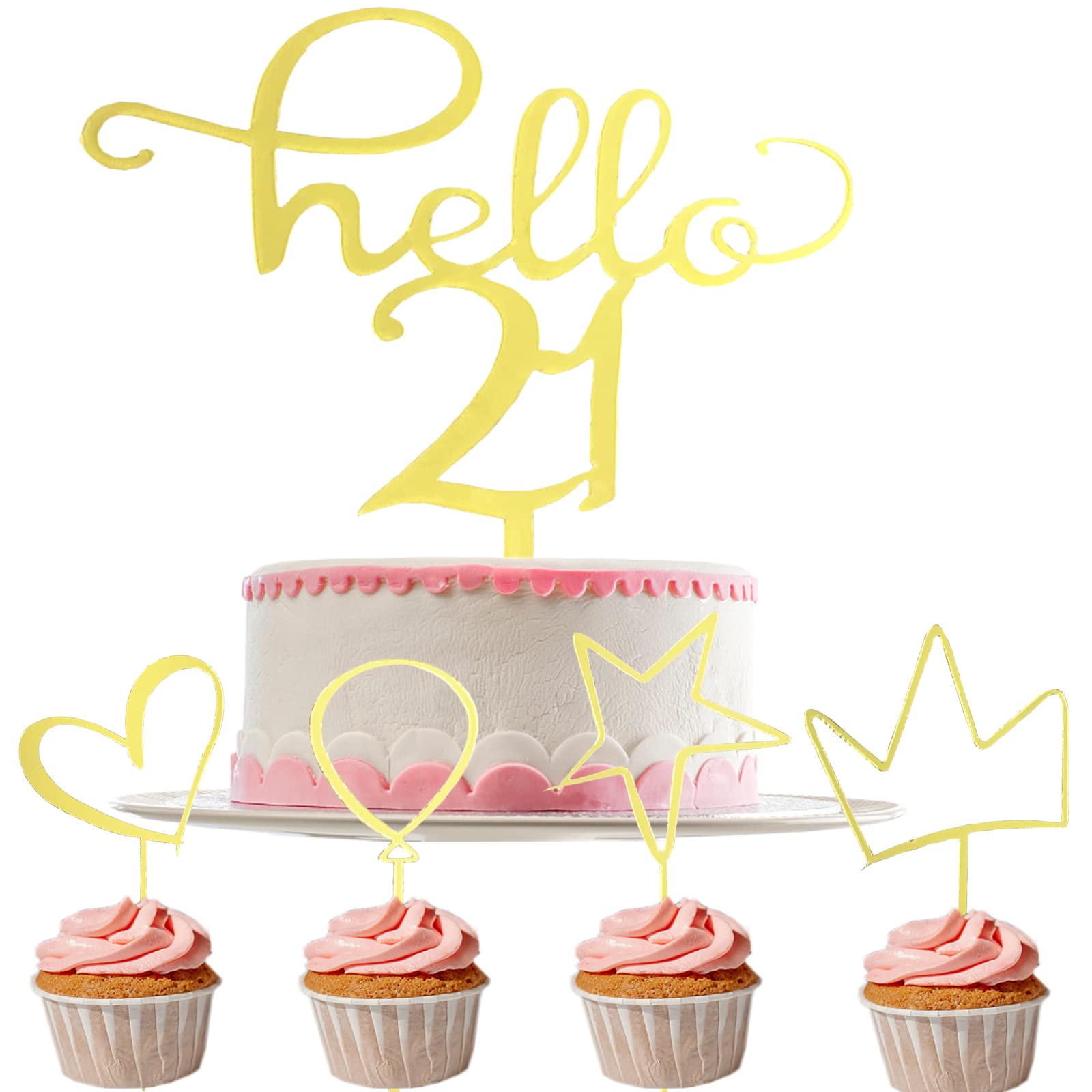 Anctey Hello 21 Cake Topper Shiny Gold Acrylic Happy 21st | Desertcart ...