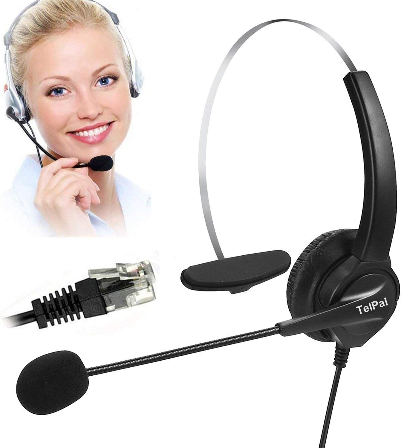 Amazon.com: TelPal Noise Cancelling Telephone Headset One Ear with Mic ...