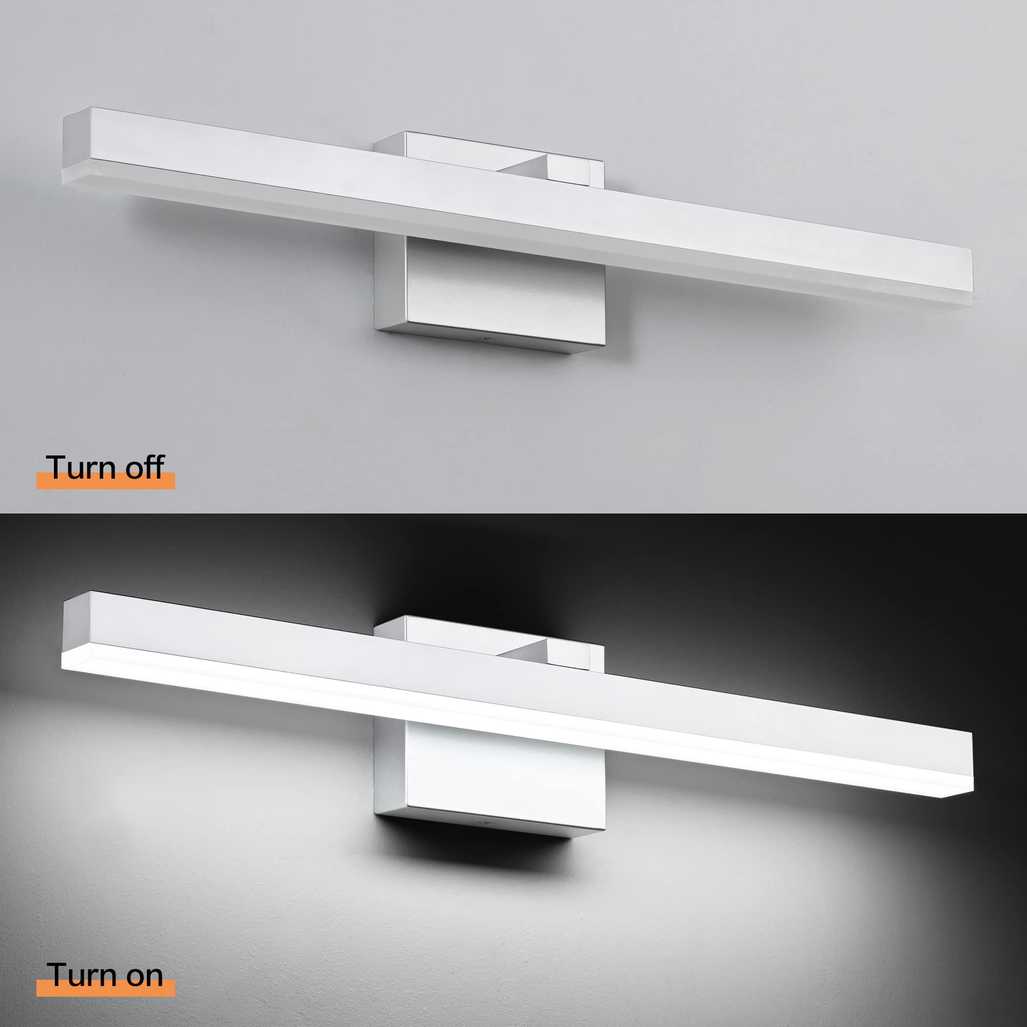 PRESDE Bathroom Vanity Light Dimmable 24in Modern Silver LED Bathroom ...