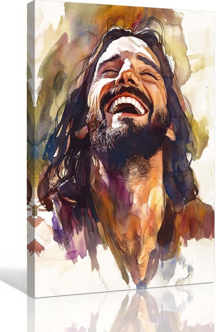Amazon.com: Finbasno Jesus Laughing Wall Art Picture Watercolor ...