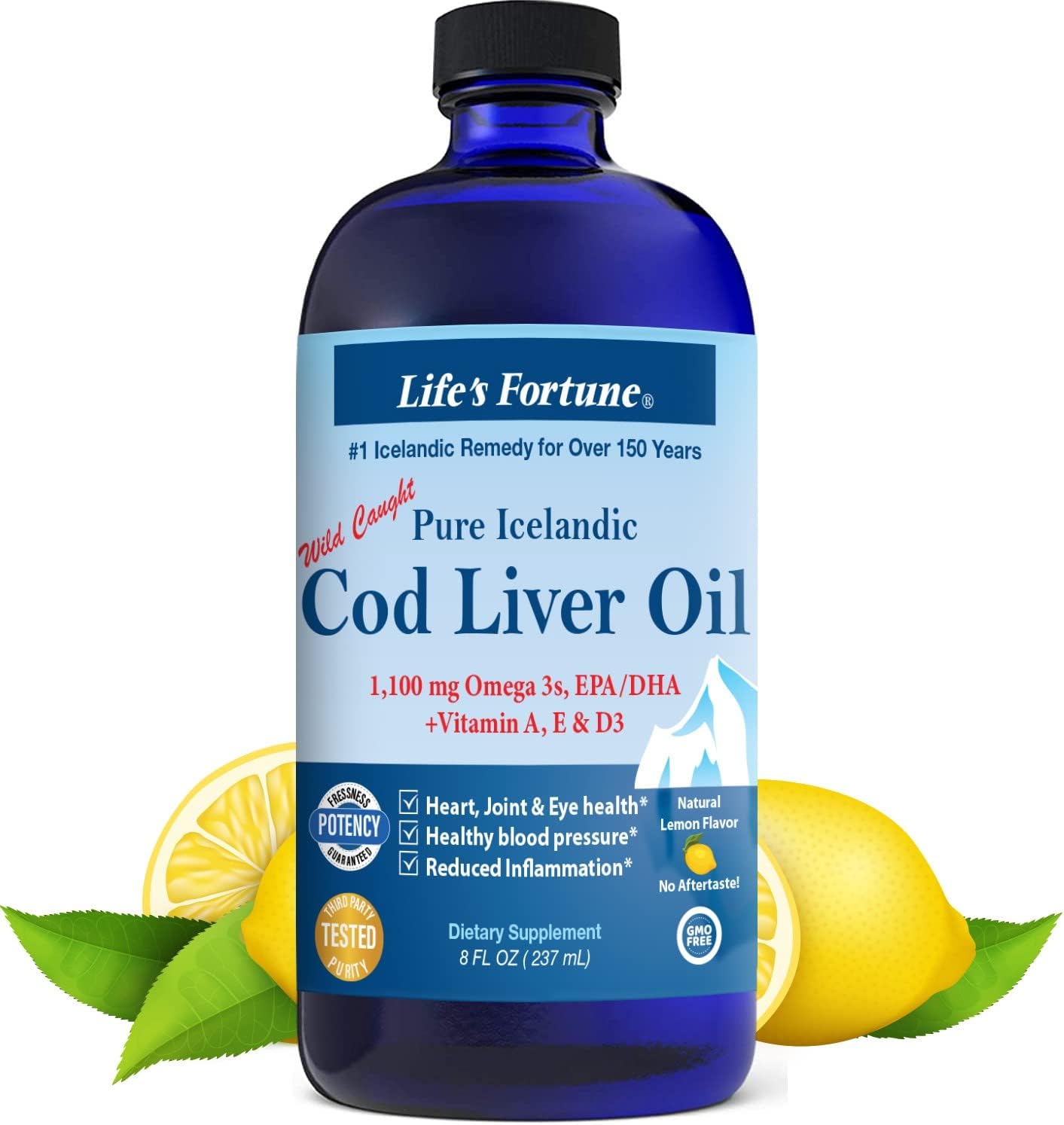 Amazon.com: Cod Liver Oil Liquid Organic Lemon Flavor 8 oz, 1100 mg ...