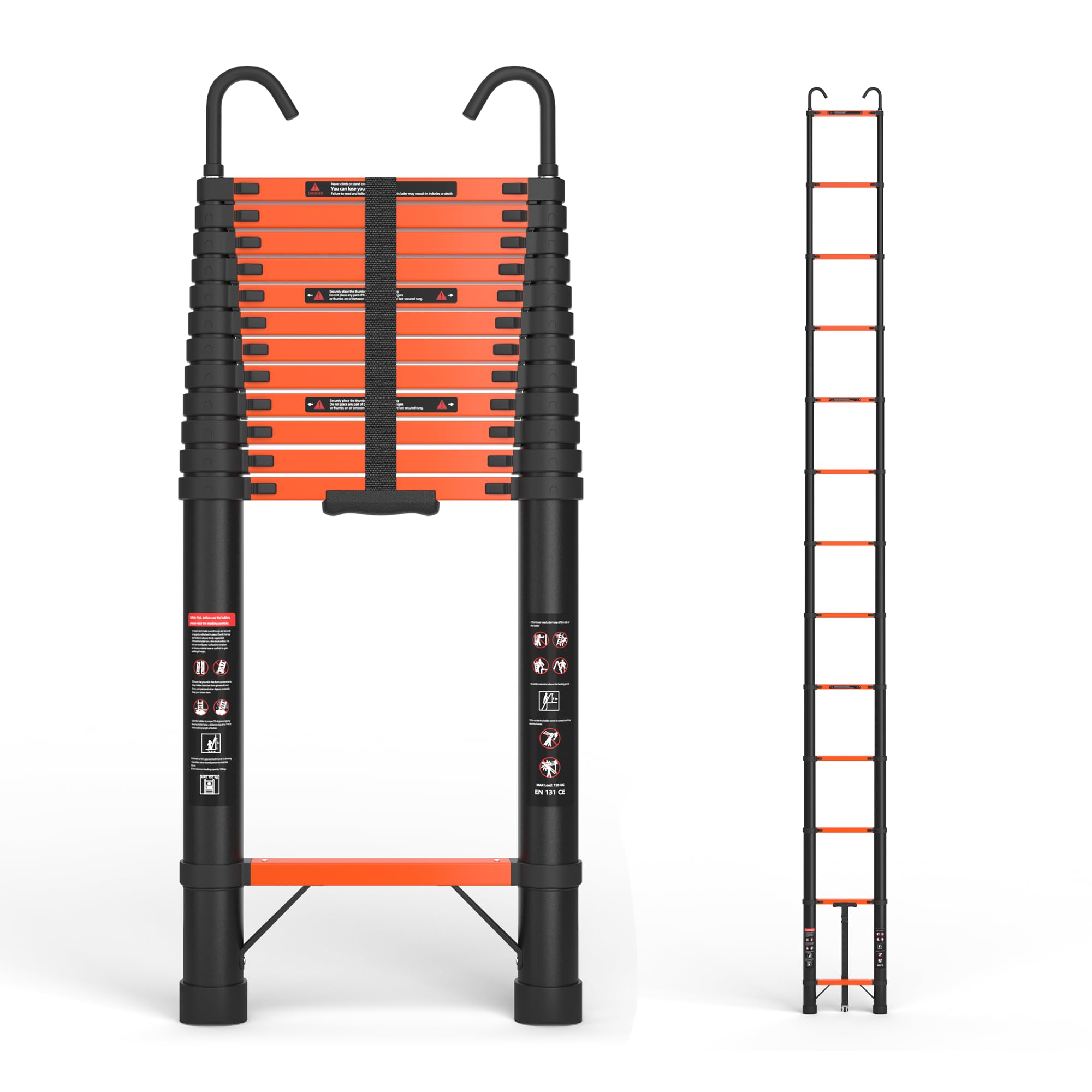 SINMEIRUN 16.5FT Telescoping Ladder with Hooks, Portable Extension ...
