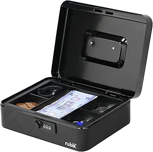 Rubik Large Cash Box with Tray and Combination Lock Portable Durable ...