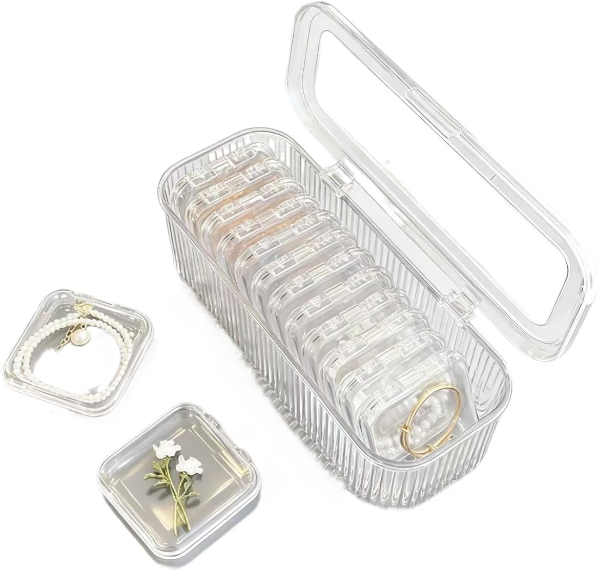 Transparent Jewelry Storage Box with 14 Portable Rust Proof Small Boxes ...