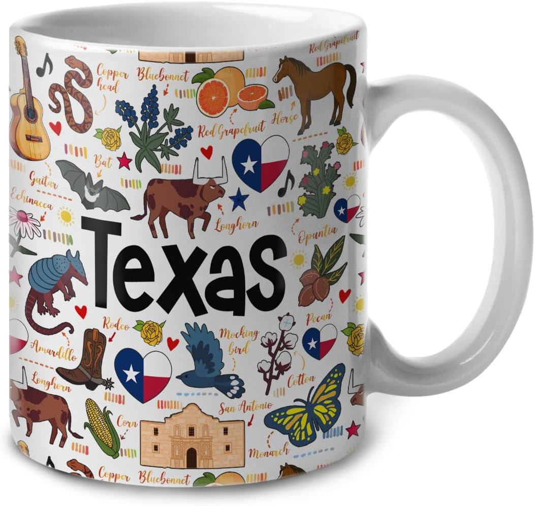 Amazon.com: Lotacy Texas Symbols Colorful Coffee Mug, Texas Ceramic Mug ...