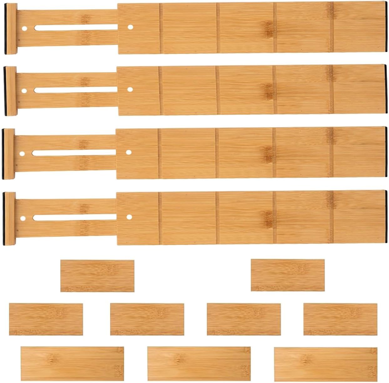 Amazon.com: 4 Pack Bamboo Drawer Dividers with 9 inserts – 16.3-22 ...