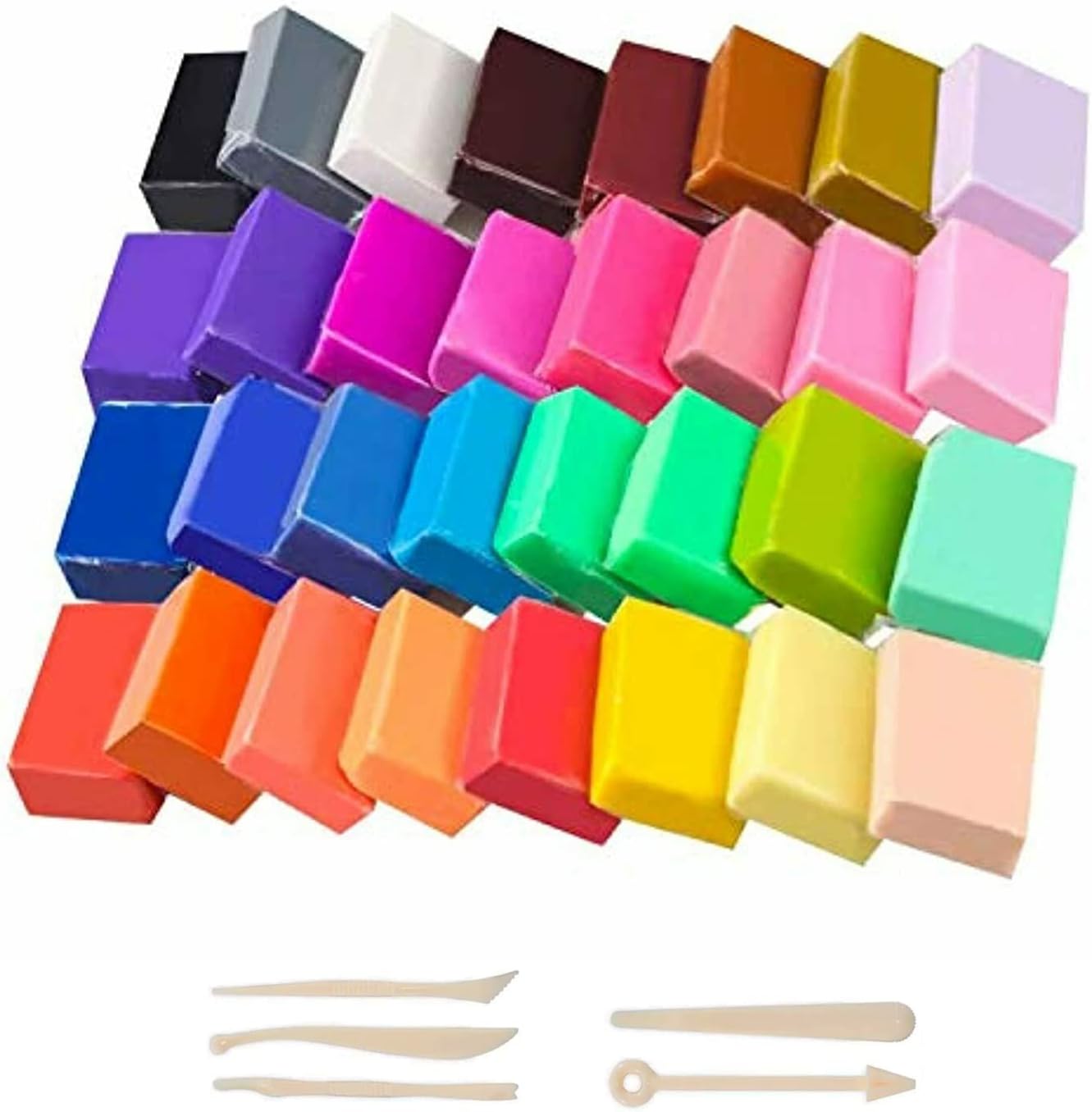 Clay Starter Kit Polymer 32 Colors Oven Bake with 5 Modeling Tools Toy ...