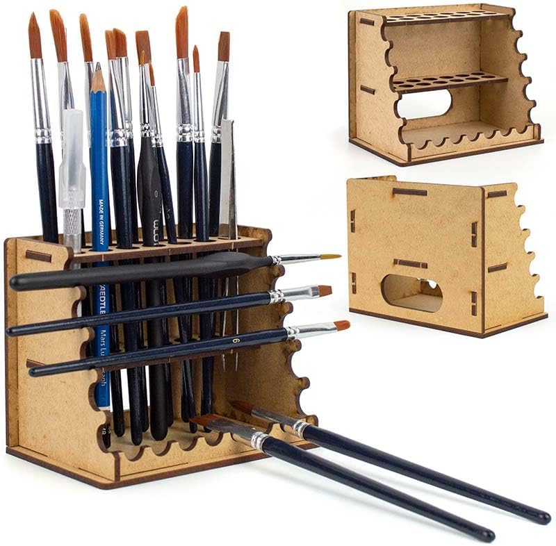 Major Brushes MDF Wooden Paint Brush Holder Stand (45 Brush Capacity ...