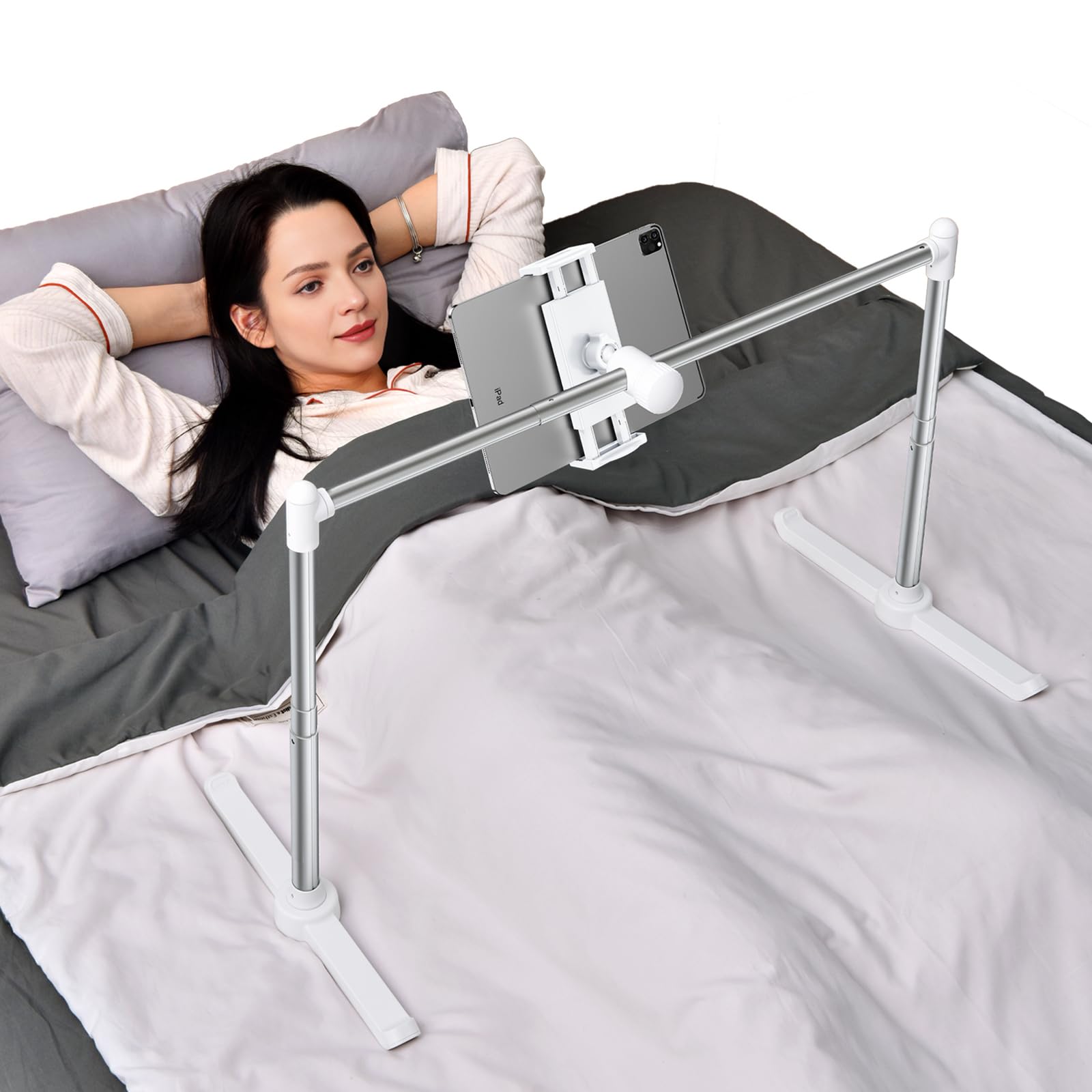 Tablet Stand for Bed Clip, Adjustable Stand Height Length Angles, iPad ...
