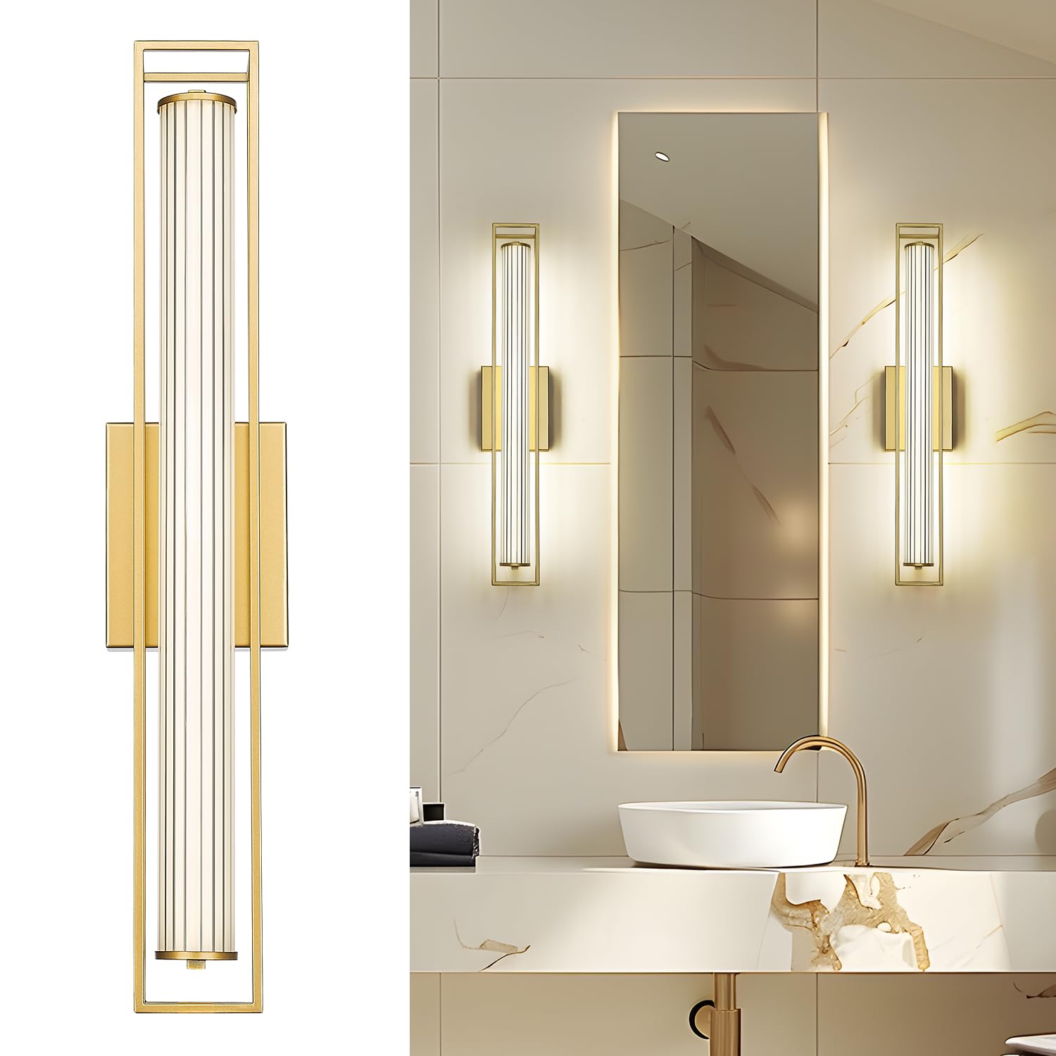 kudos Gold Wall Sconce, 24 inch LED Wall Lights with Anti-Rust Gold ...