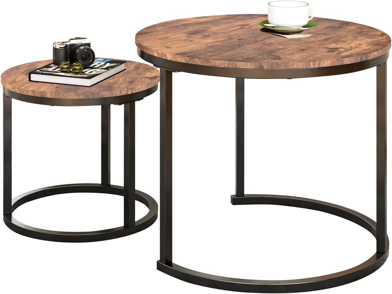 Amazon.com: Small Round Coffee Table Set of 2, Modern Coffee Table with ...