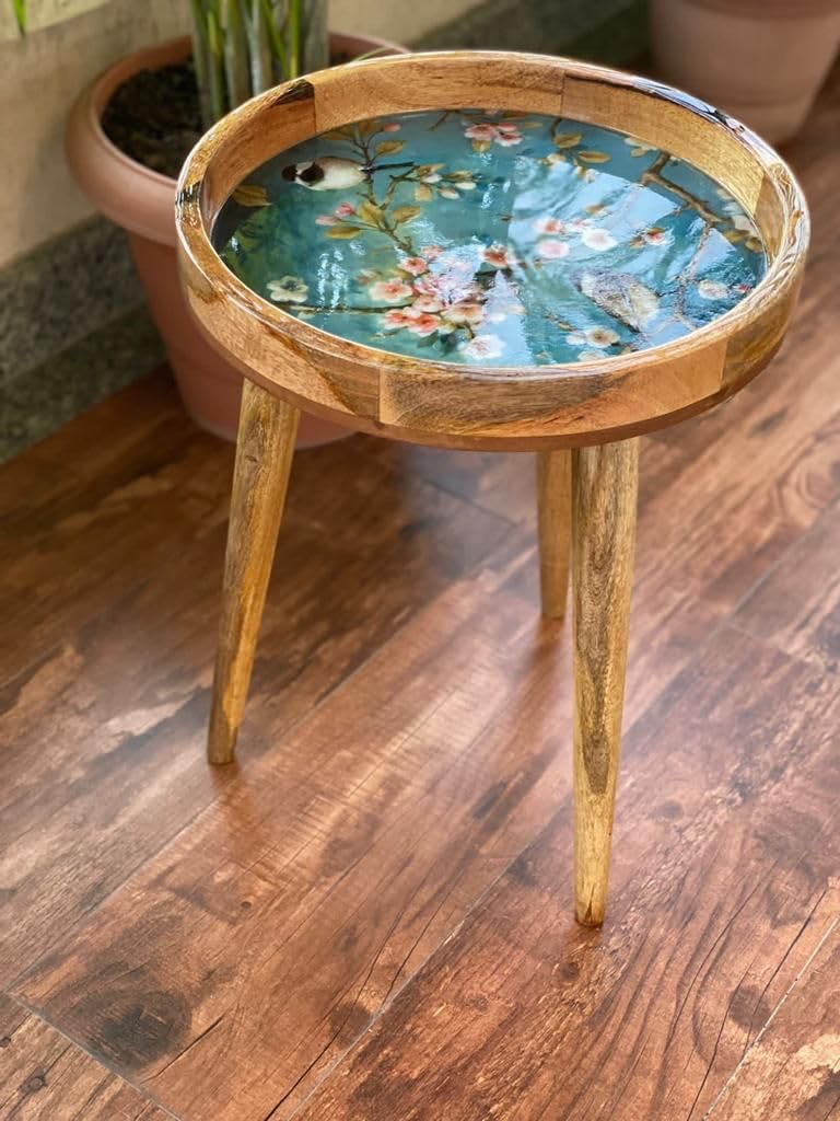 Home Harmony Stylish 14" x 14" Mangowood Epoxy Side Table with ...