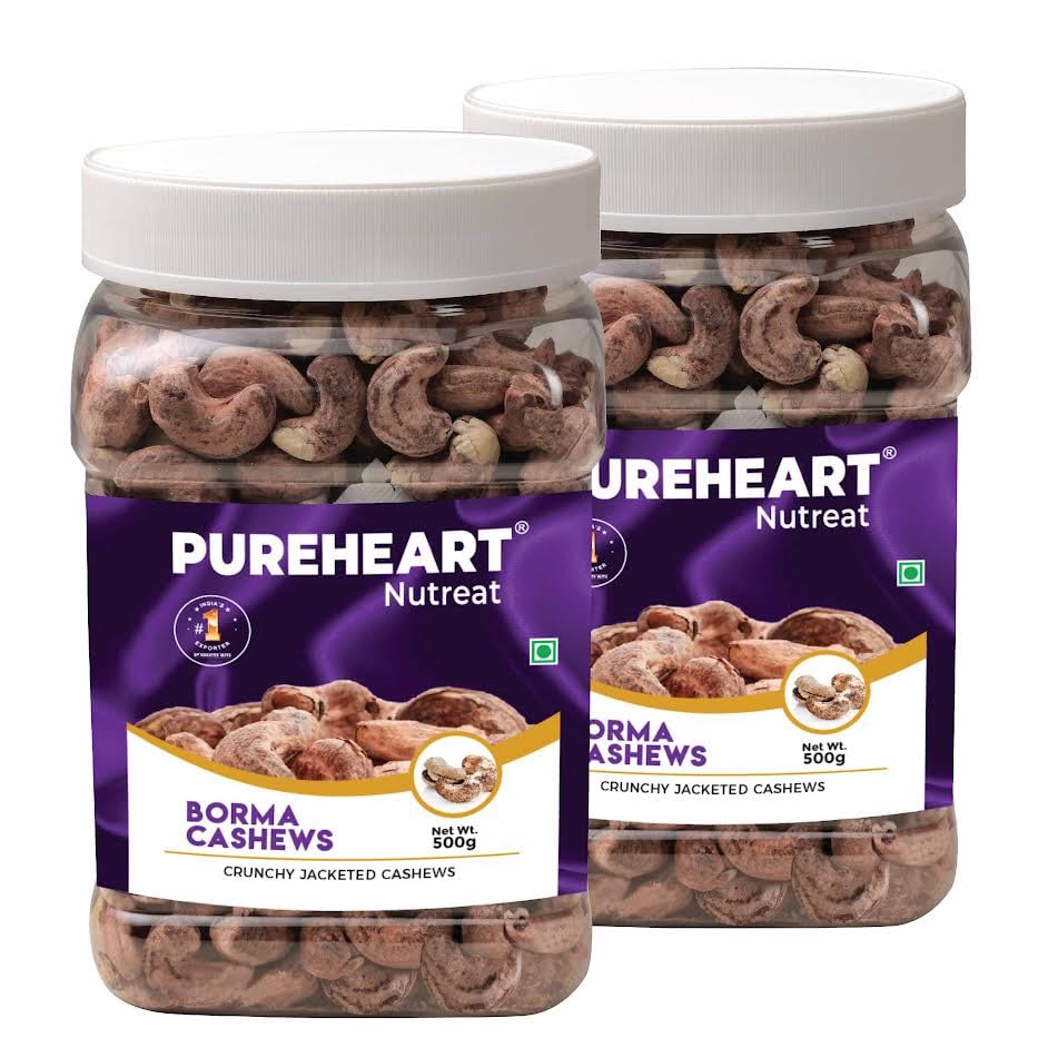 Pureheart Borma Cashews/Skin Unpeeled Cashews (500 gm, Pack of 2 ...