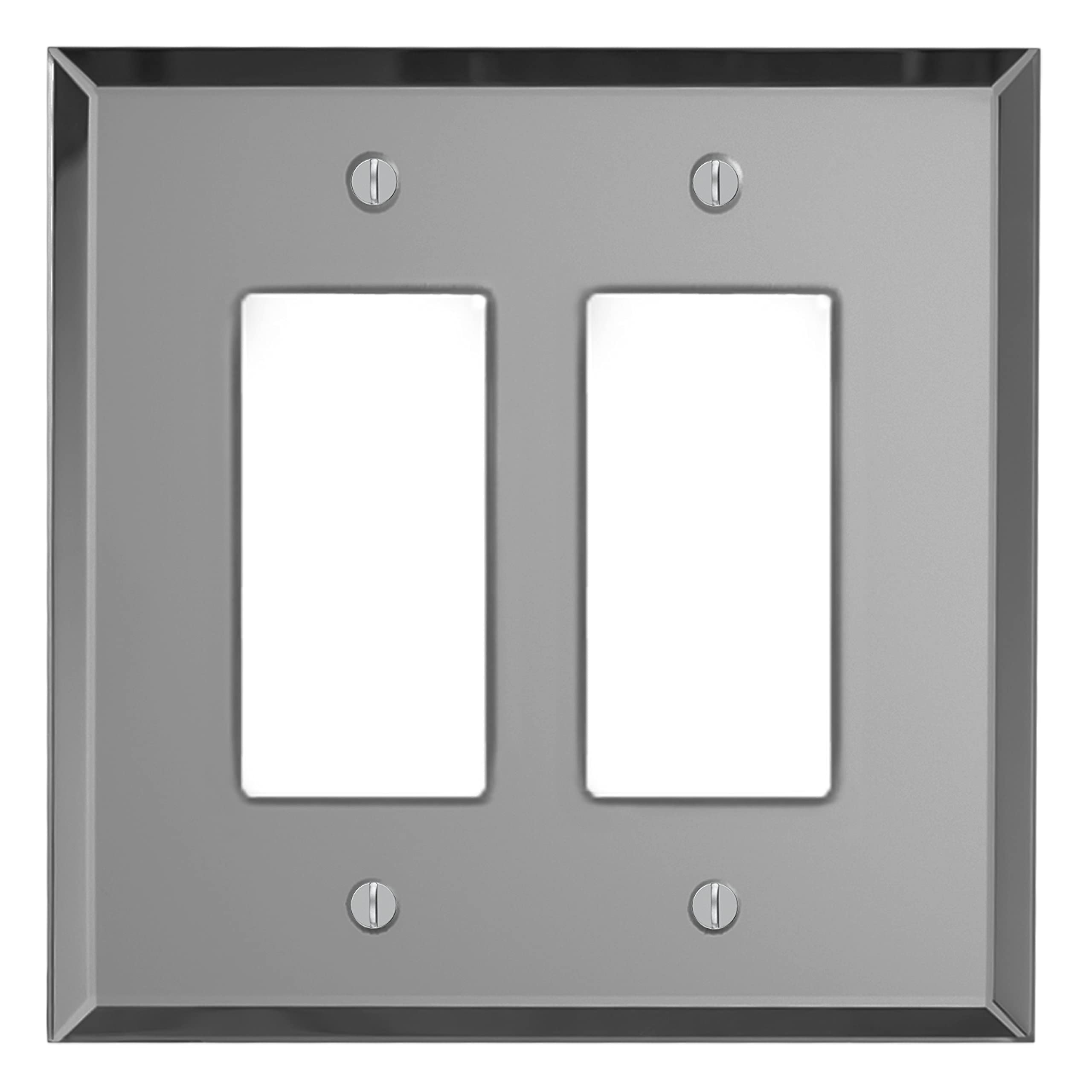 Silver Glass Mirror SWITCH HITS Double Outlet Wall Plate | 2 GFI Rocker ...