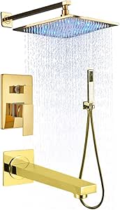 Shower System Bathroom Modern Golden Bathroom Shower Faucet Set Rainfall LED Shower Head Shower ...
