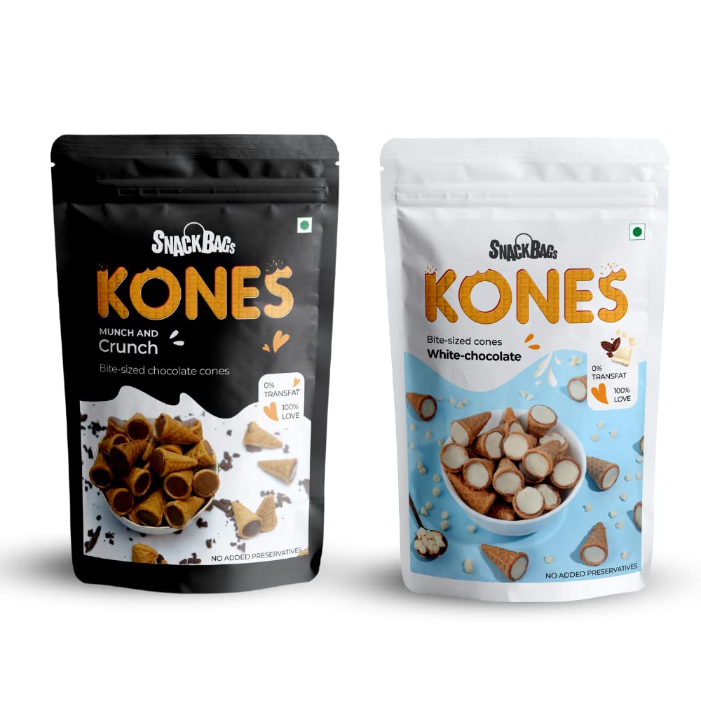 Snackbags Kones Waffle Cones Snacks 1 Chocolate Big + 1 White Chocolate ...