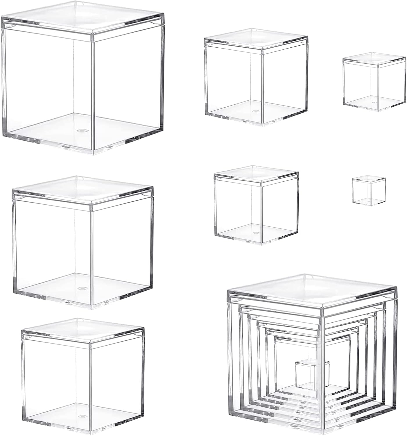 Amazon.com: 7pcs Crystal Acrylic Nesting Gift Box Set - Square Cube ...