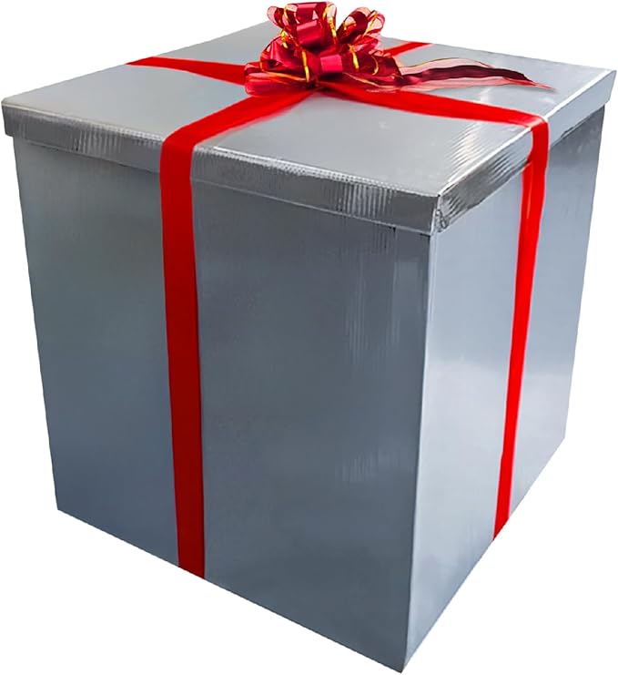 Amazon.com: Giant Gift Box Silver (28x28") | Cardboard Decorative Box ...