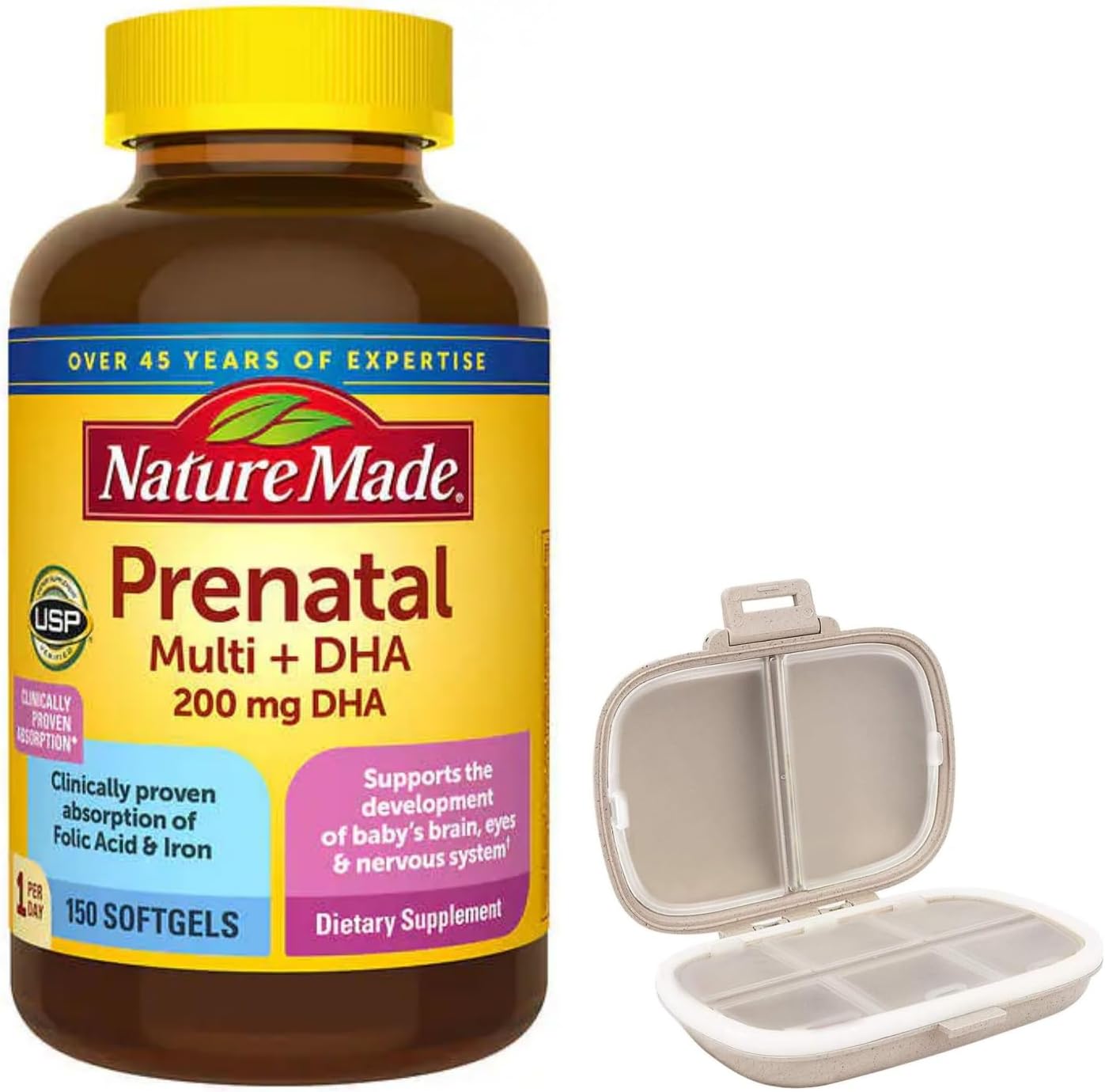 Amazon.com: Nature Made Prenatal Multi + DHA 150 Softgels with a Travel ...