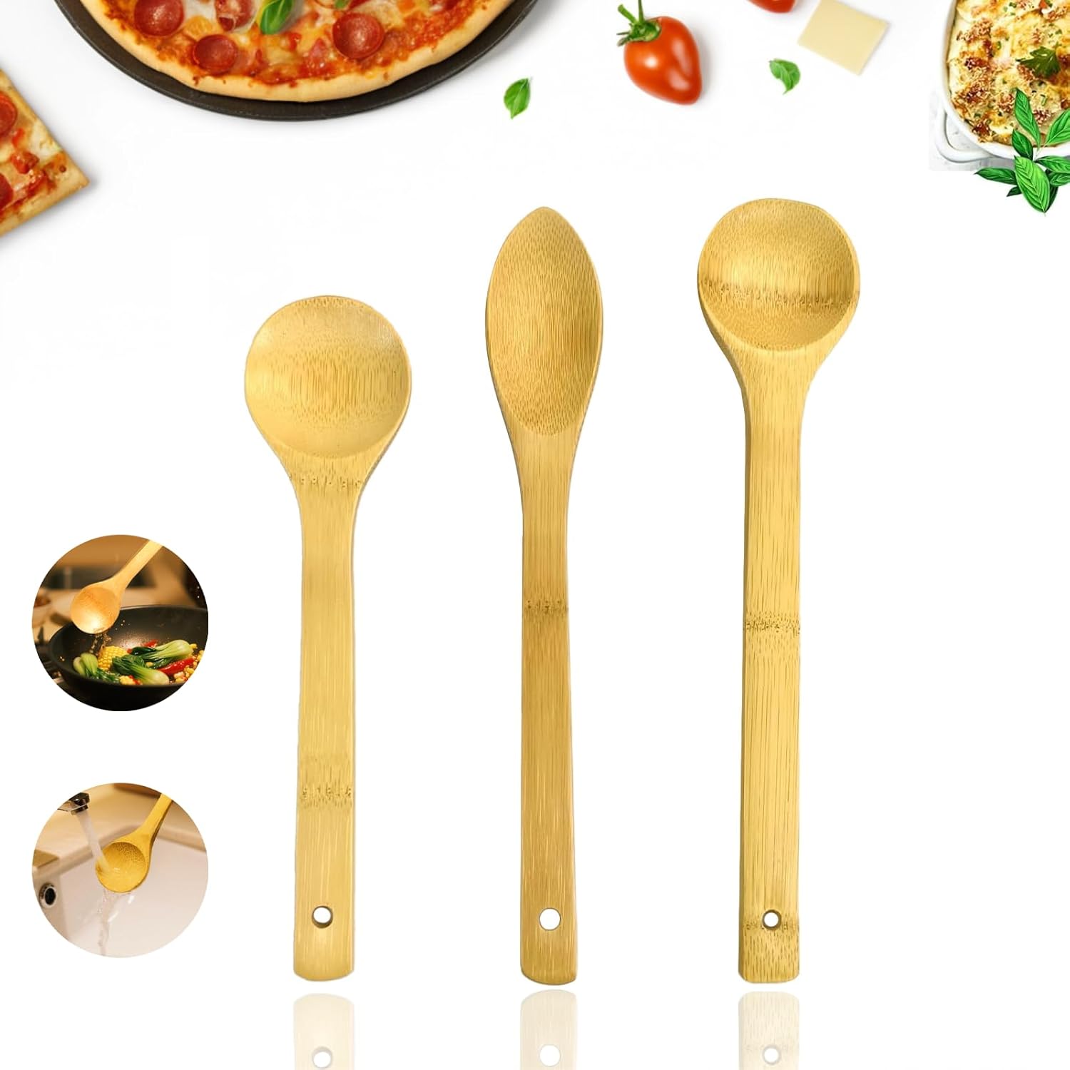 Amazon.com: Golyhel 3PCS Bamboo Spoons Set, Round Spoon & Oval Spoon ...