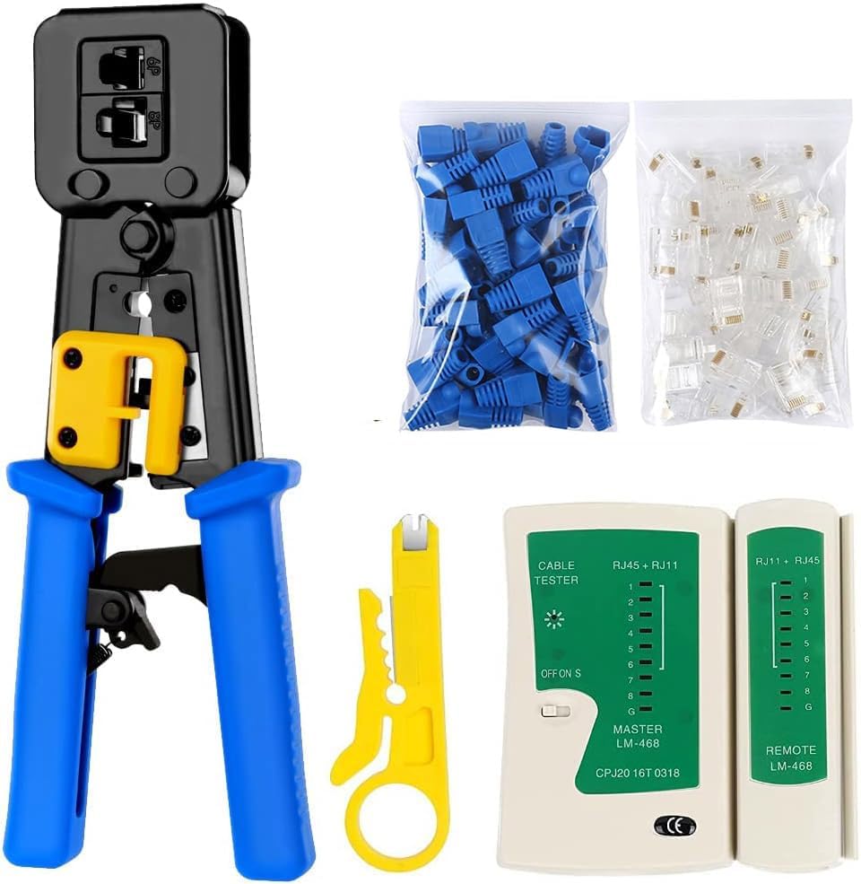 SmartTech Pass Through crimping tool for RJ45 Network Cable Cut Strip Crimp Crimper With Cable ...