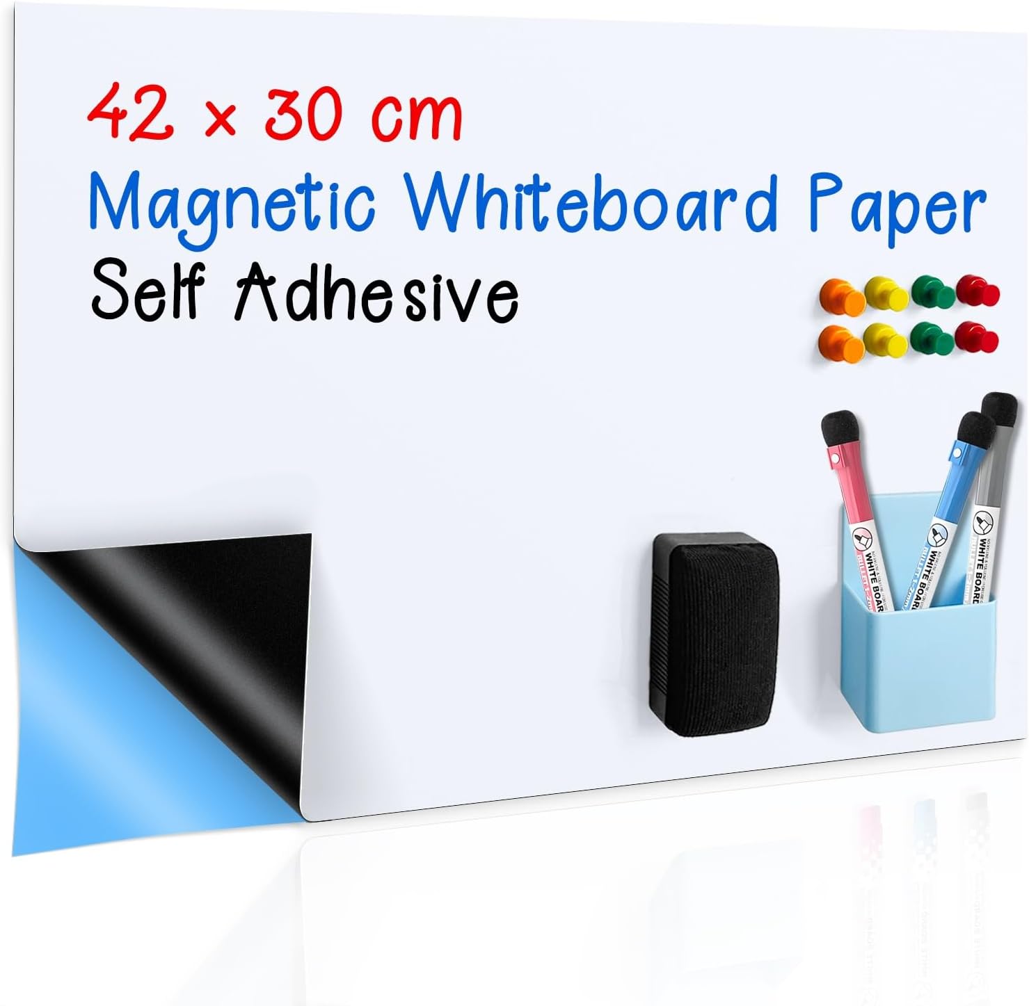 Self-Adhesive Whiteboard Paper 42 x 30 cm, Magnetic White Board Sheet ...