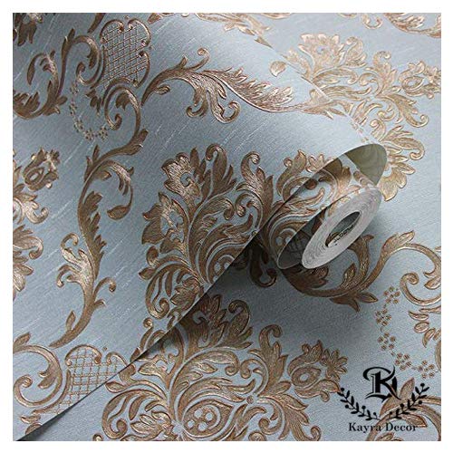Kayra Decor Textured 3D Sky Blue Damask Wallpaper for Walls Home ...