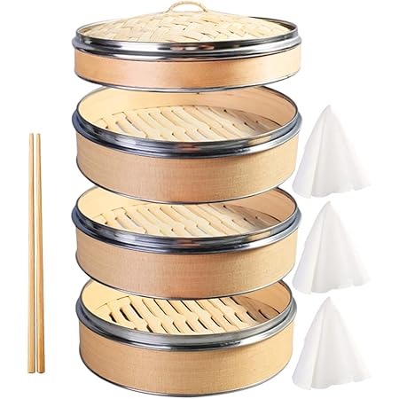 Amazon.com: Hcooker 3 Tier Kitchen Wood Steamer with Double Stainless ...