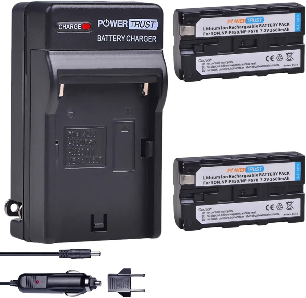 Amazon.com : PowerTrust 2-Pack NP-F550 / NP-F570 Battery and Fast Charger for Sony NP-F330 NP ...
