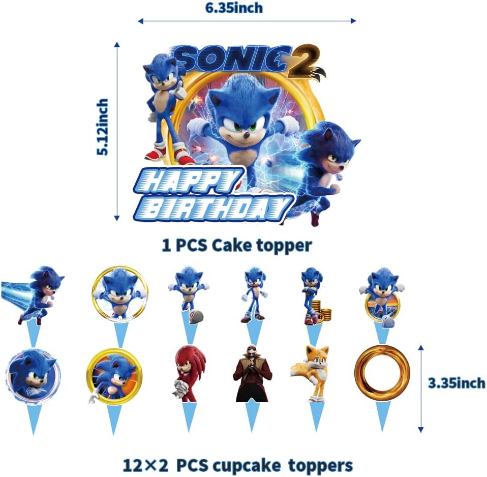Buy 25 Pcs Sonic 2 Cake Topper Cupcake Toppers for Kids Birthday Party ...