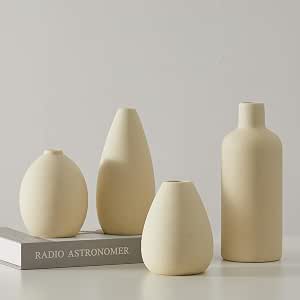 CEMABT Beige Ceramic Vase Set-4 Small Vases for Flowers, Unique Flower ...