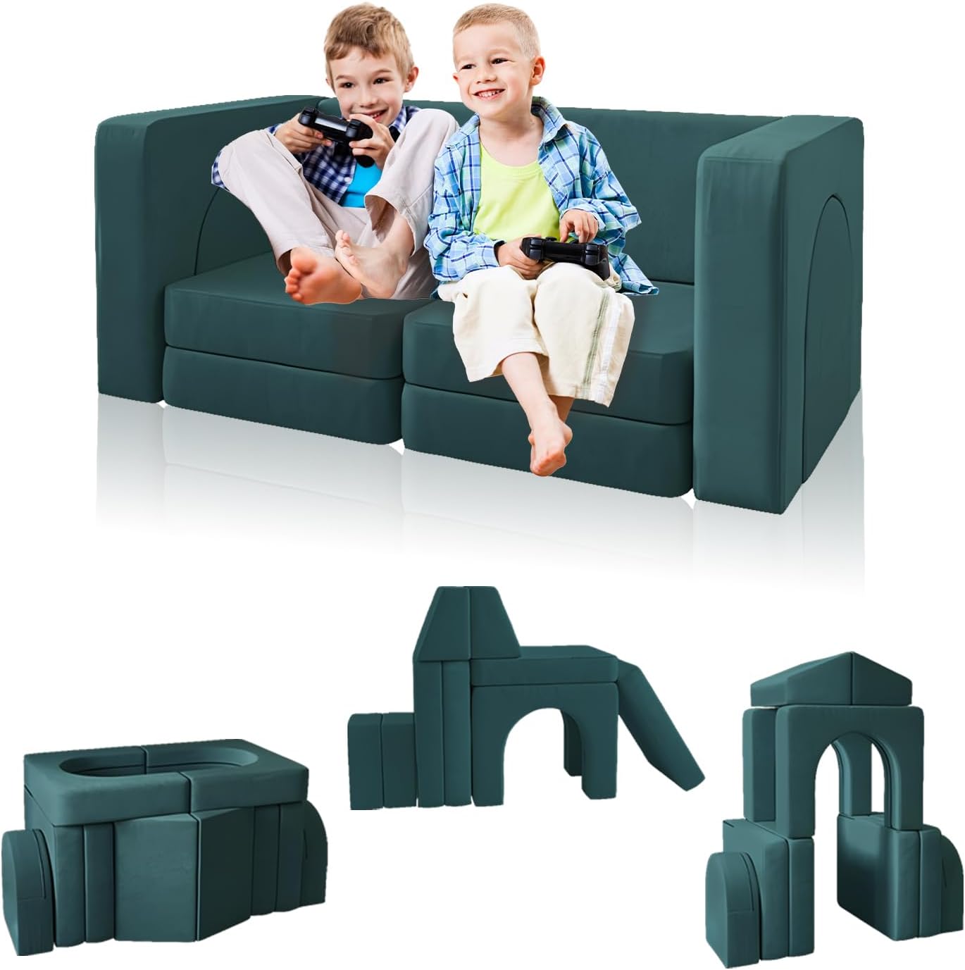 Amazon.com: hoopyosms 10-Piece Modular Kids Play Couch Convertible Foam ...
