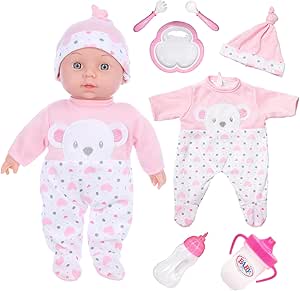 12 Inch Soft Baby Doll with Bottles, Cup and Plate and Doll Clothes ...