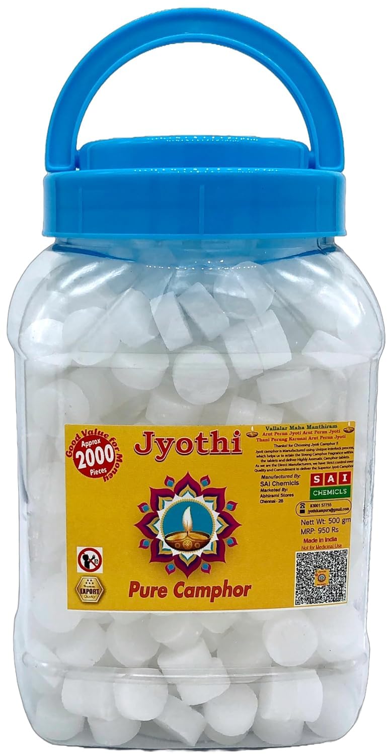 Jyothi Pure Camphor for Pooja ORIGINAL (500gm X Pack 1) Natural Superb ...