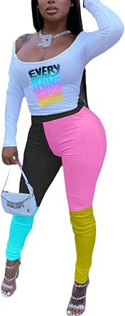 Amazon.com: Womens 2 Piece Pant Sets 80s 90s Retro Color Block Outfits ...