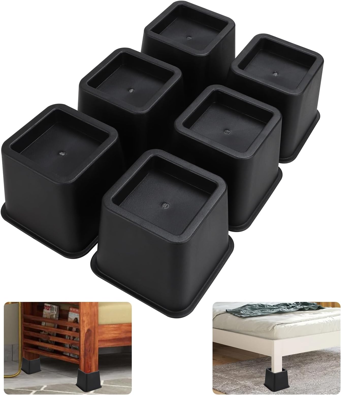 Amazon.com: WOPPLXY 6 Pcs Bed Risers 3 Inch, Heavy Duty Furniture ...