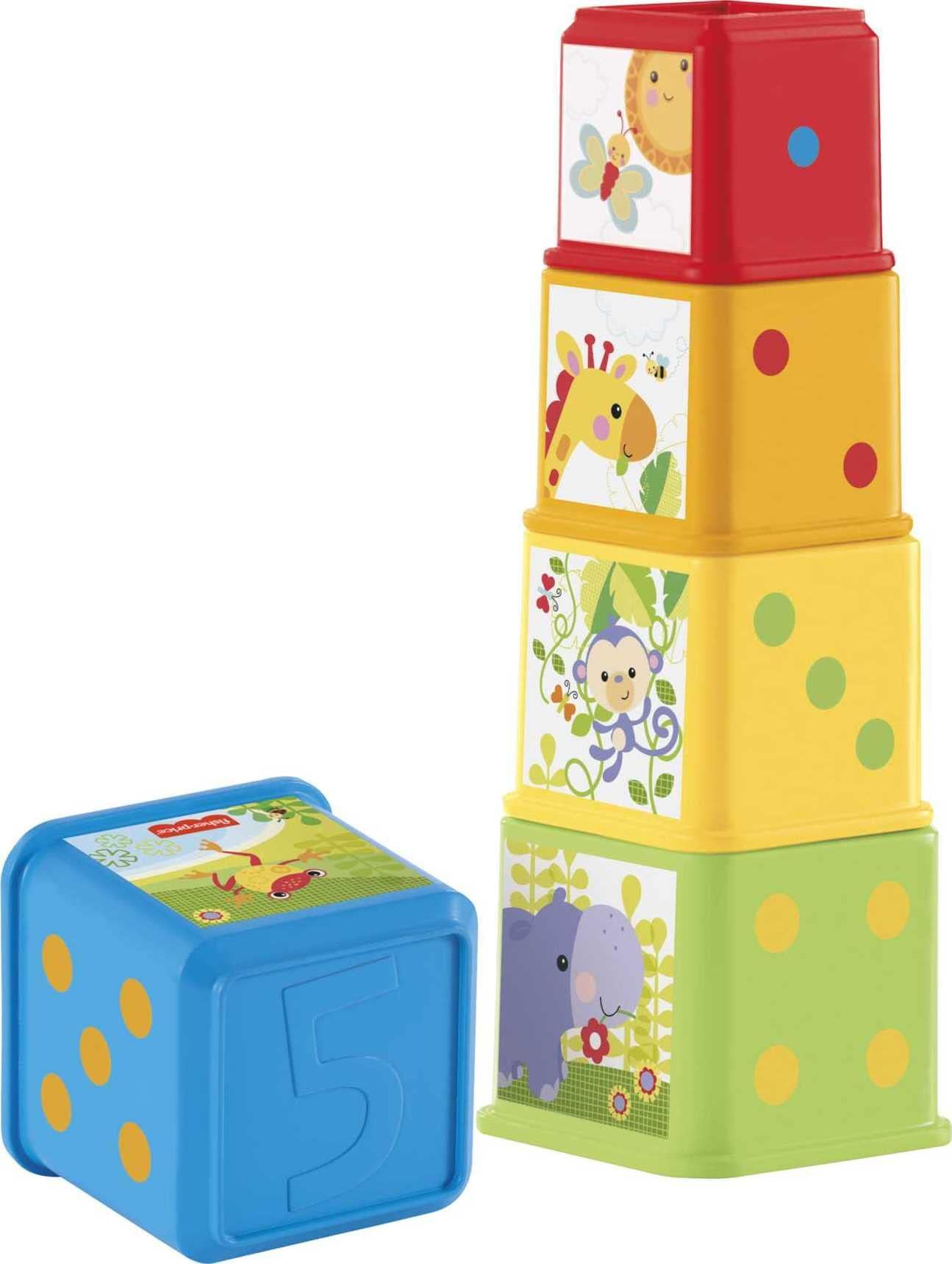 Fisher-Price Stack & Explore Blocks, Set of 5, Baby Stacking and ...