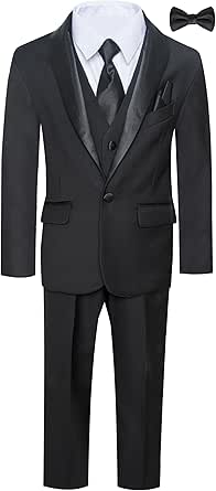 Amazon.com: Magen Kids Boys Tuxedos 7pcs Set, Suit 1-18 Black 2 Button ...
