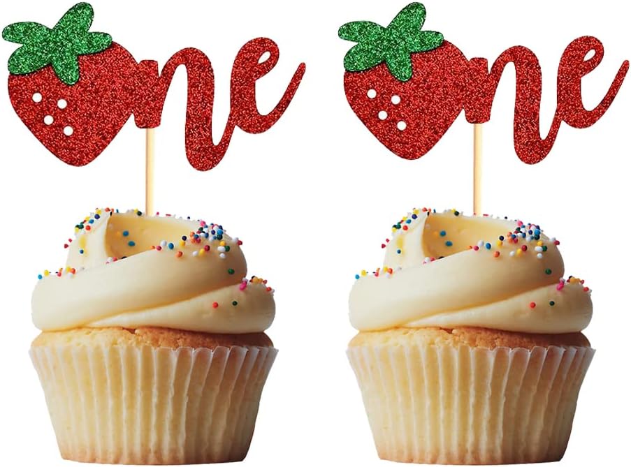 Amazon.com: Strawberry Birthday Cupcake Toppers - Strawberry Berry One ...