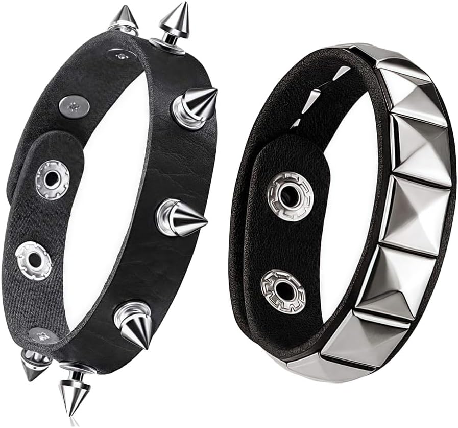 Amazon.com: Amz Camel 4 Pcs Studded Bracelets - Punk Goth Spiked Cuffs ...