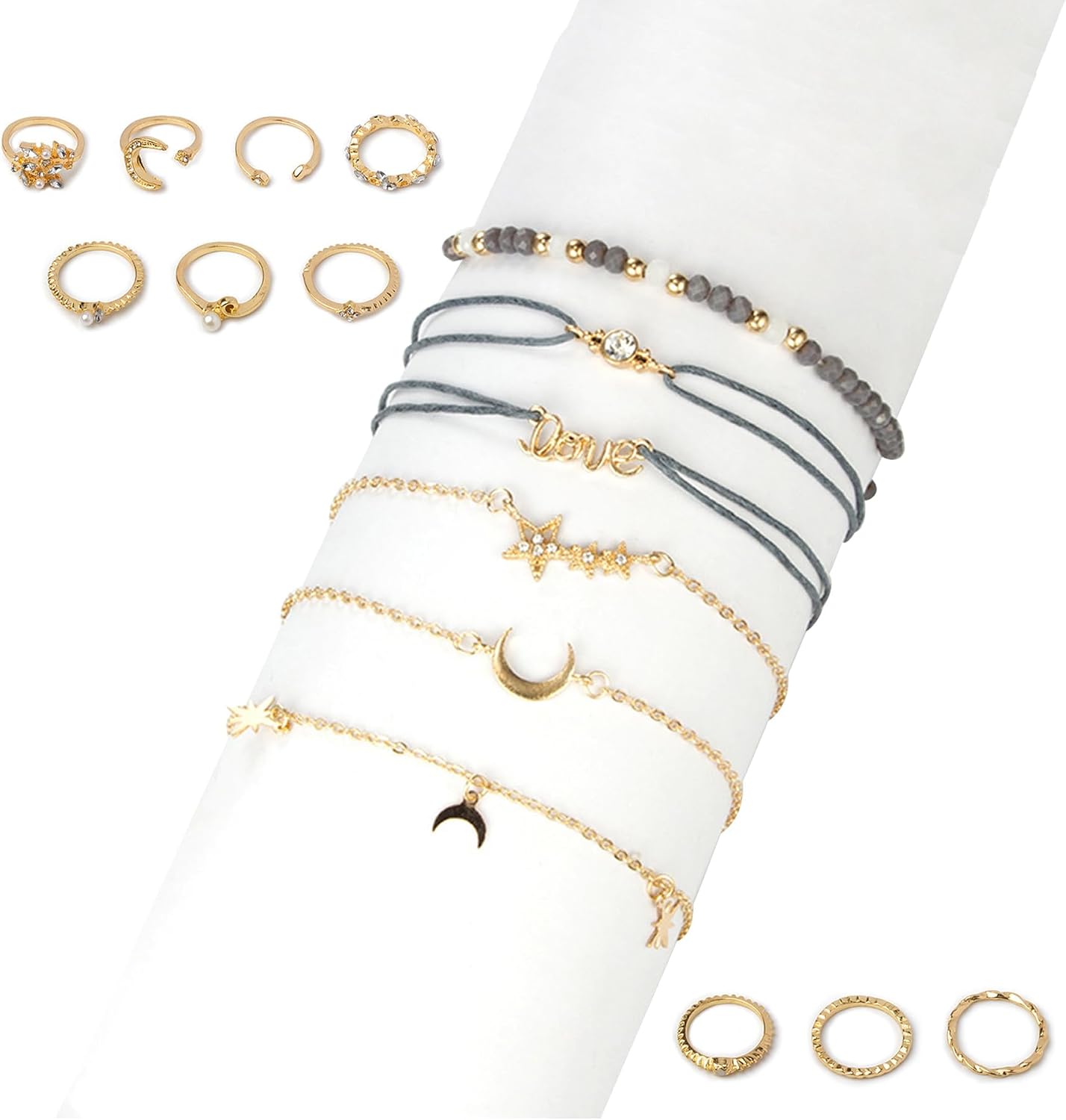 Sun and Moon Bracelet Set - 16 Pcs, Gold Moon and Star Bracelets ...