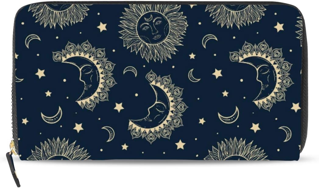 Amazon.com: Women Wallet Celestial Moon Sun Star Pattern Long Zipper ...