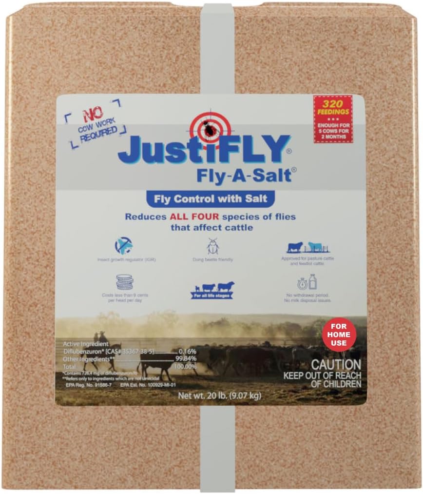 Amazon.com: JustiFLY Fly-A-Salt Cattle Fly Control Block with Salt, 20 ...