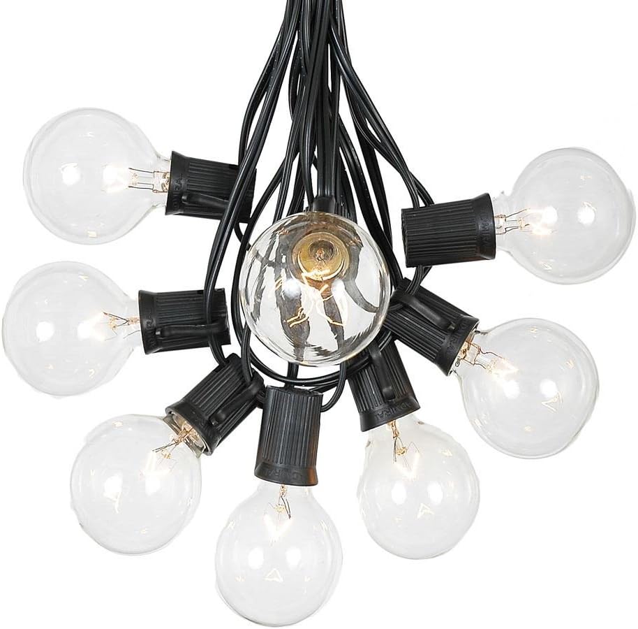 100 Foot G50 Outdoor Patio String Lights with 125 Clear Globe Bulbs ...
