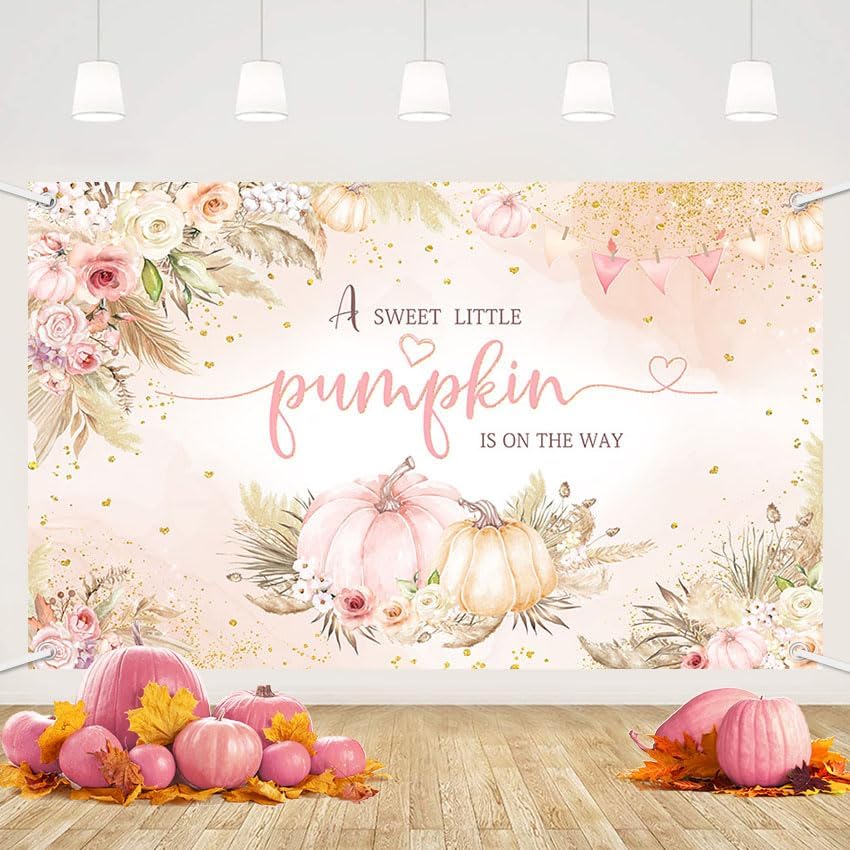 Amazon.com : Mocsicka 7x5ft Pumpkin Baby Shower Backdrop for Girl Pink ...