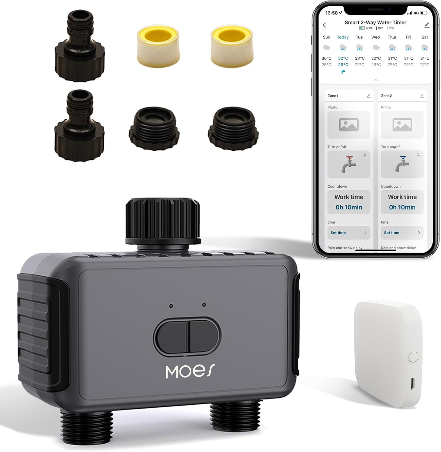 Amazon.com : MOES WiFi Sprinkler Timer 2 Zone, Smart Water Timer for ...